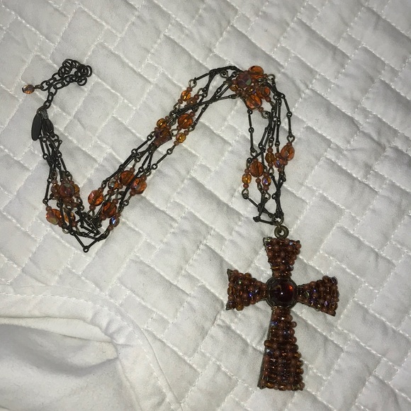 Miriam Haskell | Jewelry | Miriam Haskell Cross Beaded Necklace Brown ...